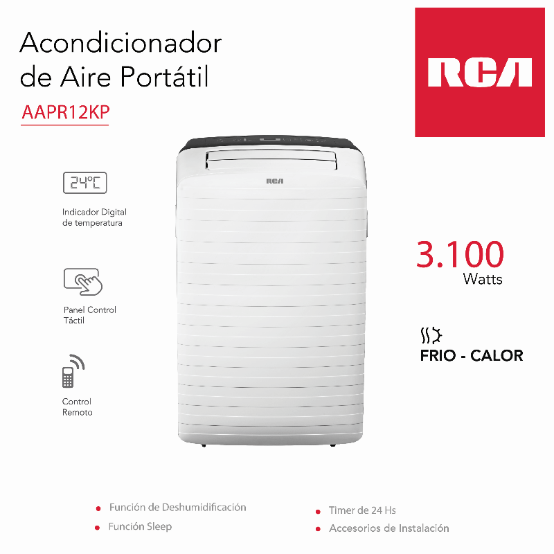 AIRE ACONDICIONADO PORTATIL RCA 3100w F/C AAPR12XP
