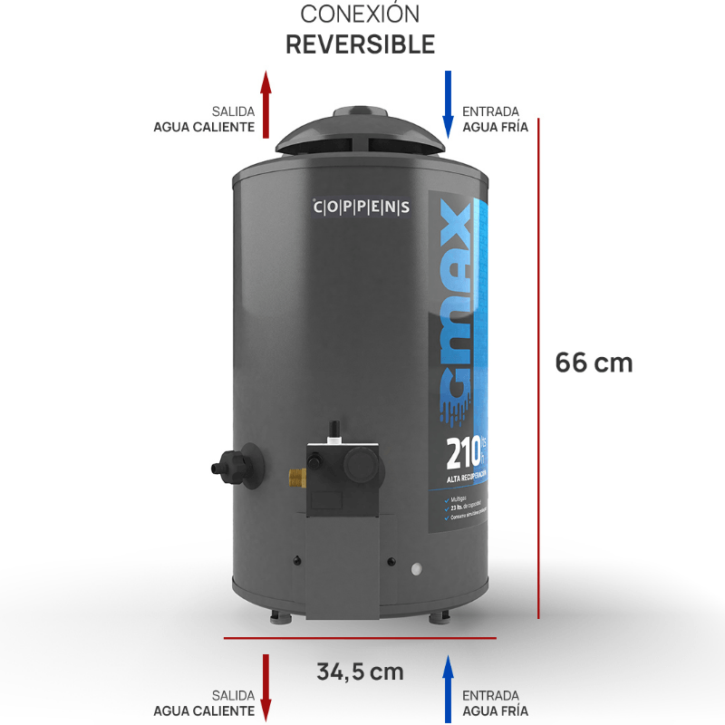 TERMOTANQUE COPPENS 23L ALTA RECUP. PIE/COLGAR GRIS GMAX210