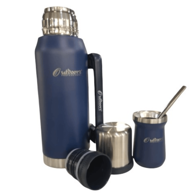TERMO OUTDOORS AZUL MARINO 1 LT + MATE Y BOMBILLA